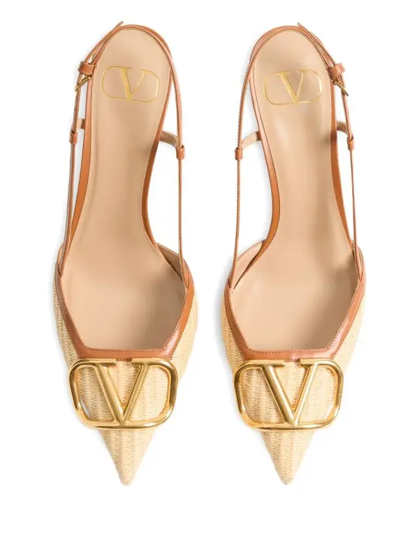 Valentino Garavani Vlogo Signature Raffia Slingback Pumps - Multicolor