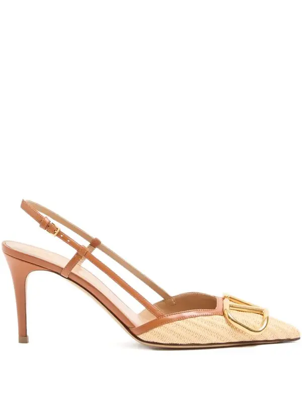 Valentino Garavani Vlogo Signature Raffia Slingback Pumps - Multicolor