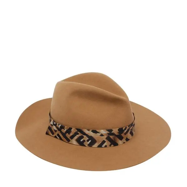 Fendi Leo Print Wide Brim Fedora Hat
