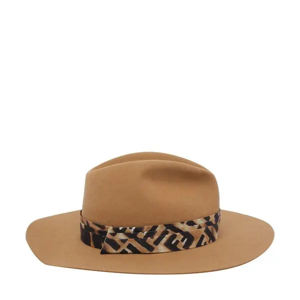 Fendi Leo Print Wide Brim Fedora Hat