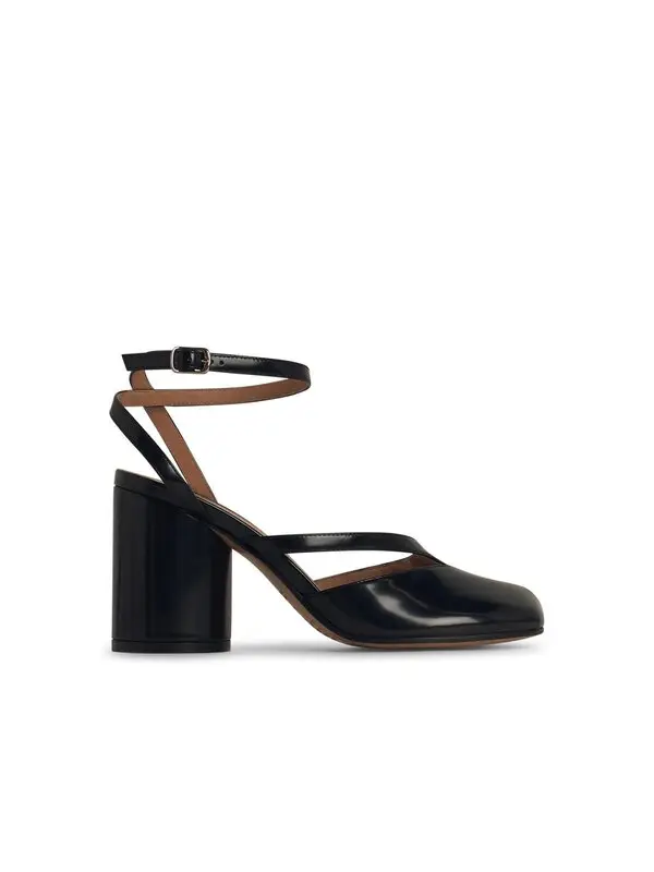 MAISON MARGIELA Tabi Leather Sandals With Cylindrical Heel - Black