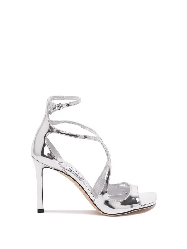 JIMMY CHOO Azia 95 Silver Calf Leather Sandals - Multicolor