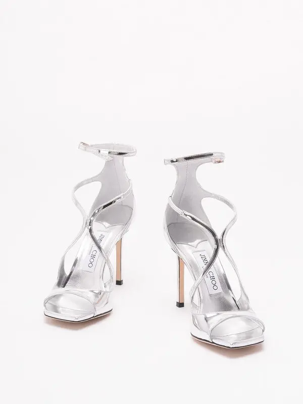 JIMMY CHOO Azia 95 Silver Calf Leather Sandals - Multicolor