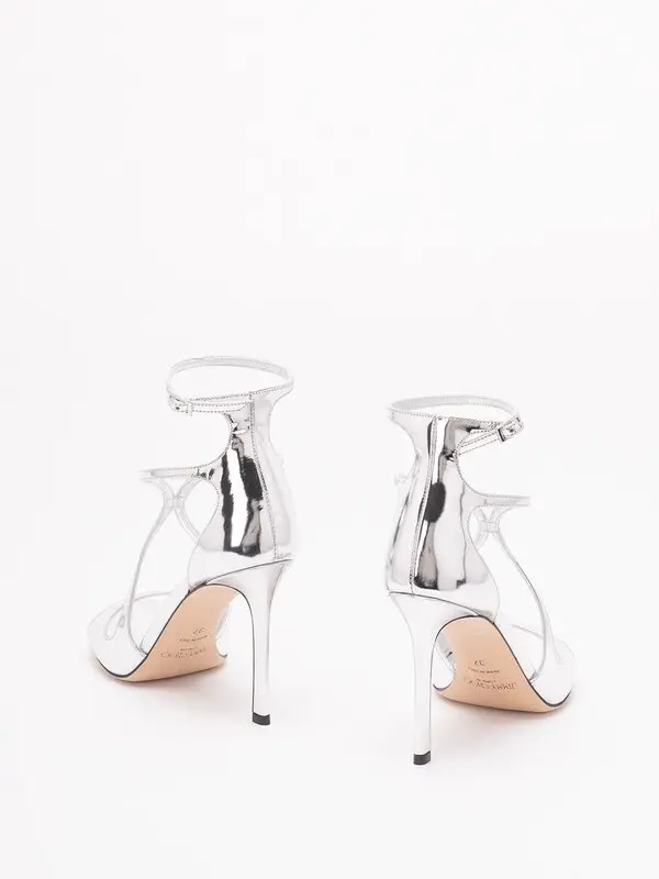 JIMMY CHOO Azia 95 Silver Calf Leather Sandals - Multicolor