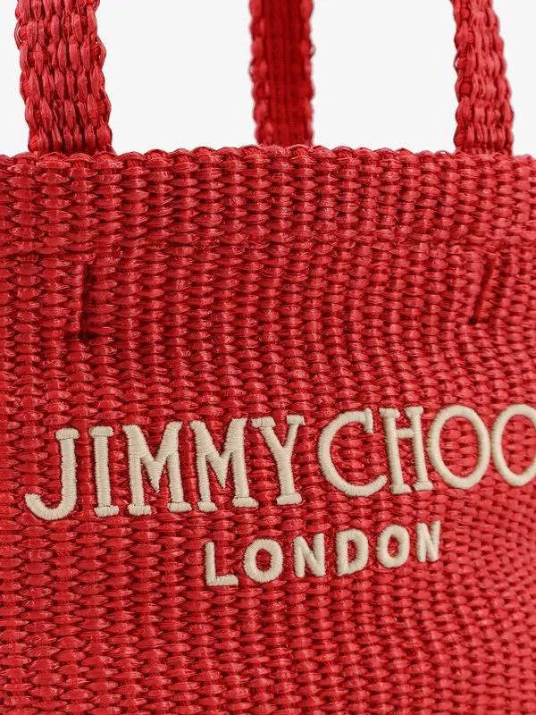 JIMMY CHOO Raffia Embroidered Logo Tote - Multicolor