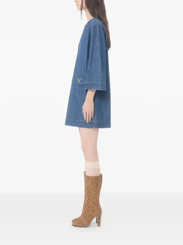 Valentino Garavani V-neck Denim Minidress - Blue