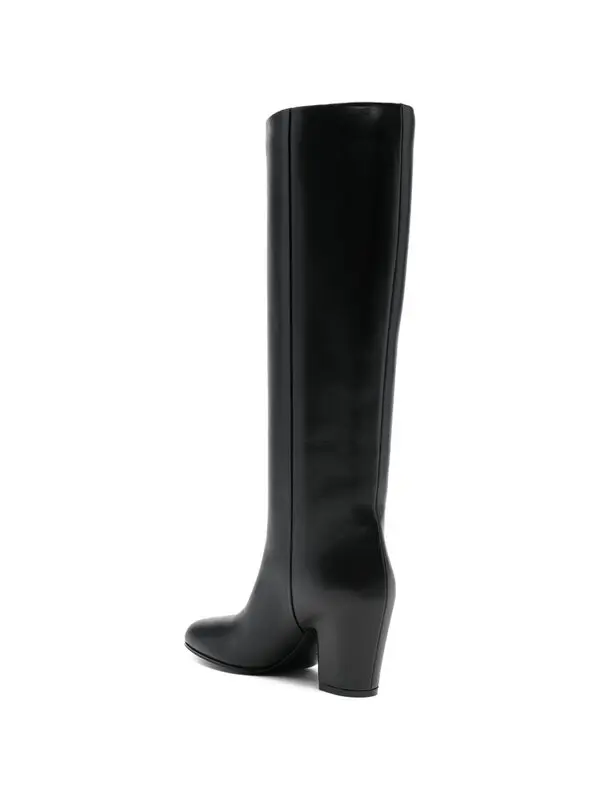 Celine Black Calfskin Knee High Block Heel Pointed Toe Boots