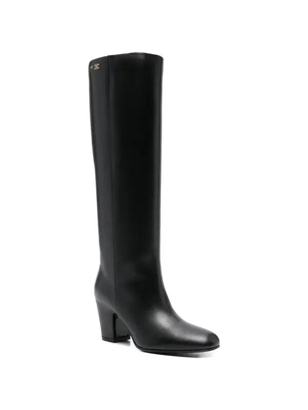 Celine Black Calfskin Knee High Block Heel Pointed Toe Boots