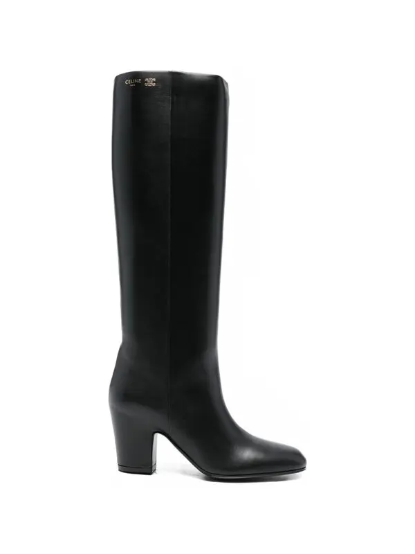 Celine Black Calfskin Knee High Block Heel Pointed Toe Boots - Multicolor