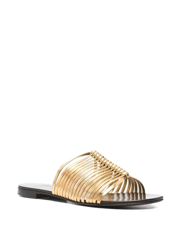 GIUSEPPE ZANOTTI Savoia Flat Sandals In Gold-tone Leather - Multicolor