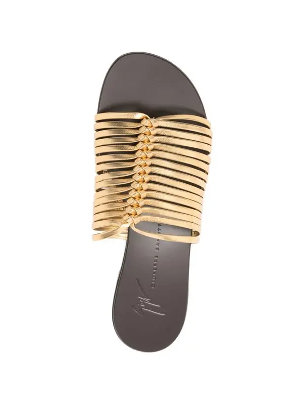 GIUSEPPE ZANOTTI Savoia Flat Sandals In Gold-tone Leather - Multicolor