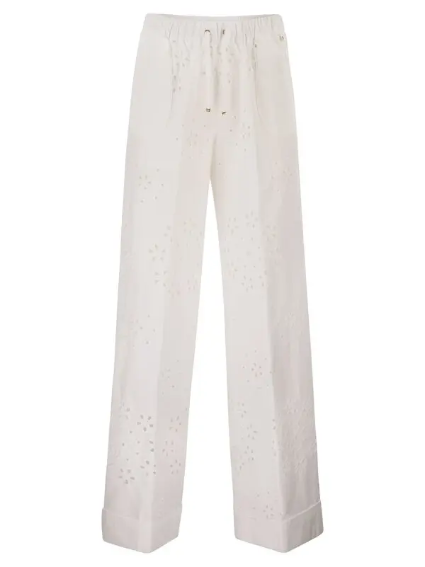 Herno Cotton Broderie Anglaise Trousers - White