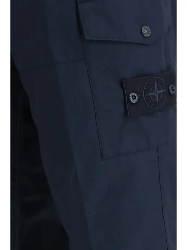 Stone Island Stretch Cotton Canvas Cargo Pants - Blue