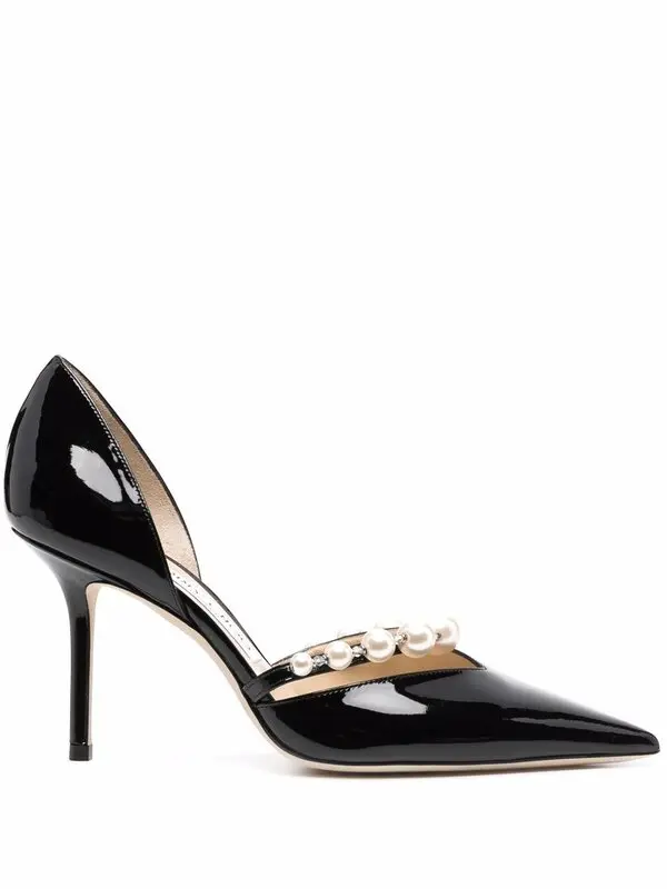 JIMMY CHOO Aurelie Leather Pumps With Faux-pearl Embellishment