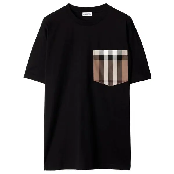 Burberry Cotton Jersey T-shirt With Check Pocket - Black