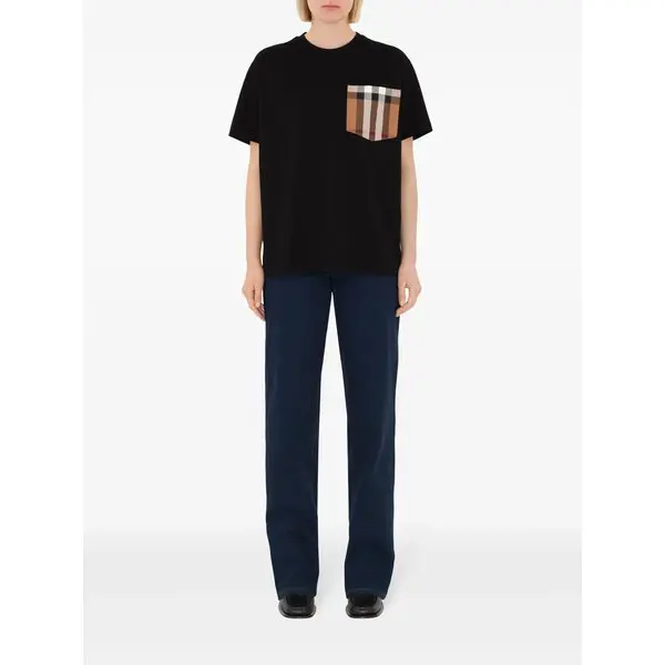 Burberry Cotton Jersey T-shirt With Check Pocket - Black