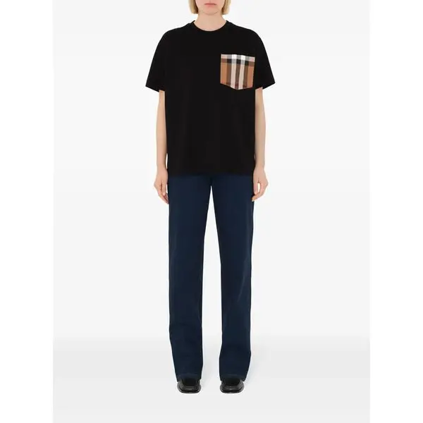 Burberry Cotton Jersey T-shirt With Check Pocket - Black
