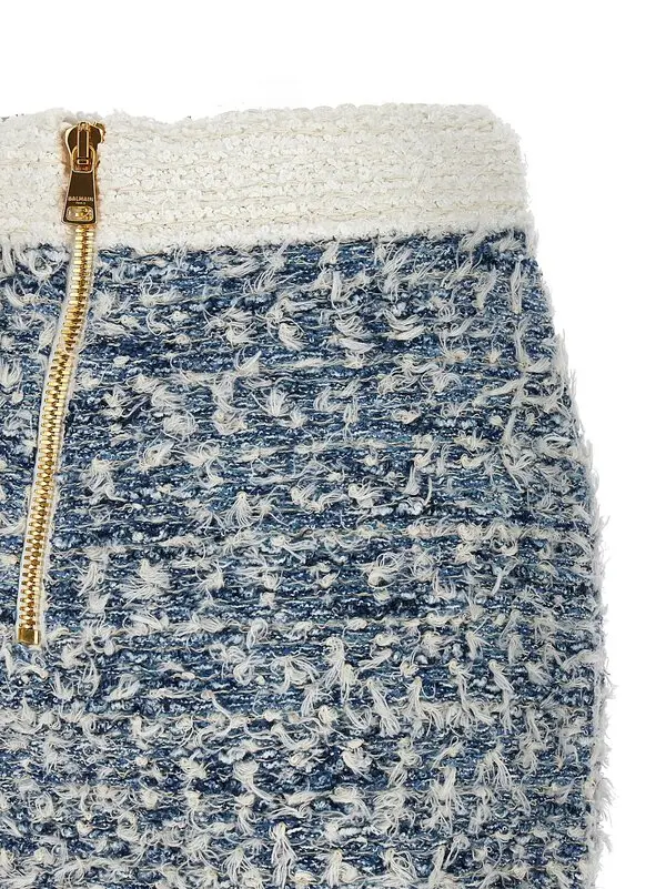 Balmain Fringed Tweed Skirt - Blue