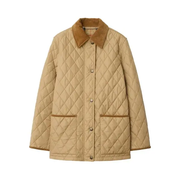 Burberry Quilted Jacket With Corduroy Collar - Cream