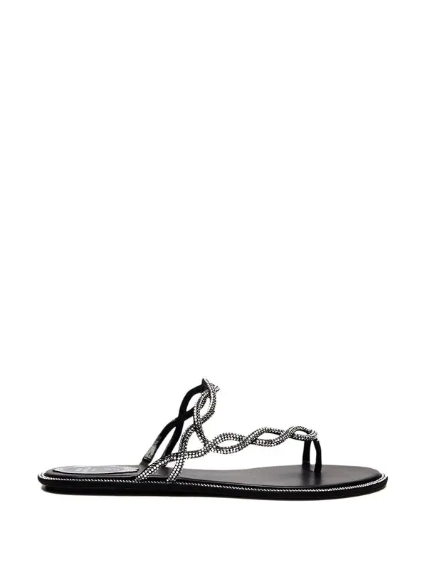 Rene Caovilla Braided Embellished Leather Flat Sandals - Black