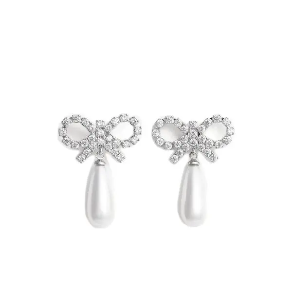 SELF-PORTRAIT Tone Bow Detail Pearl Pendant Earrings
