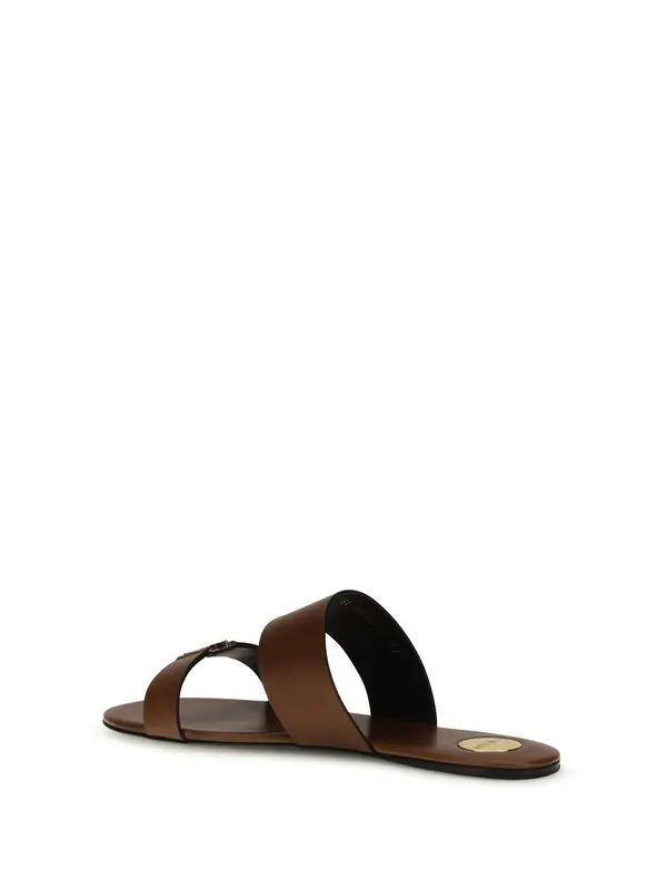 Saint Laurent Ibiza Leather Slide Sandals With Gold Logo