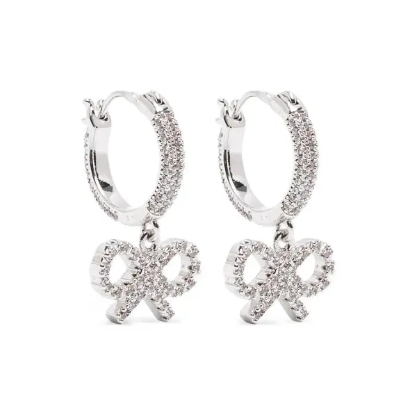 SELF-PORTRAIT Tone Crystal Embellished Hoop Earrings With Bow Detail - Silver