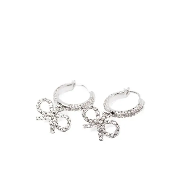 SELF-PORTRAIT Tone Crystal Embellished Hoop Earrings With Bow Detail - Silver