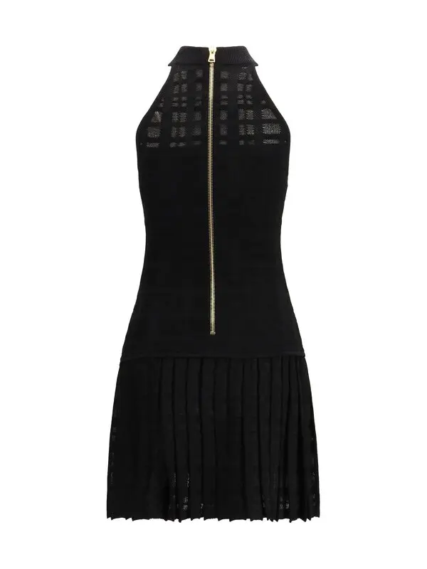 Balmain Pleated Mini Dress With Embossed Buttons