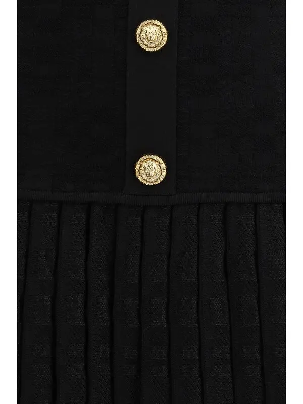 Balmain Pleated Mini Dress With Embossed Buttons
