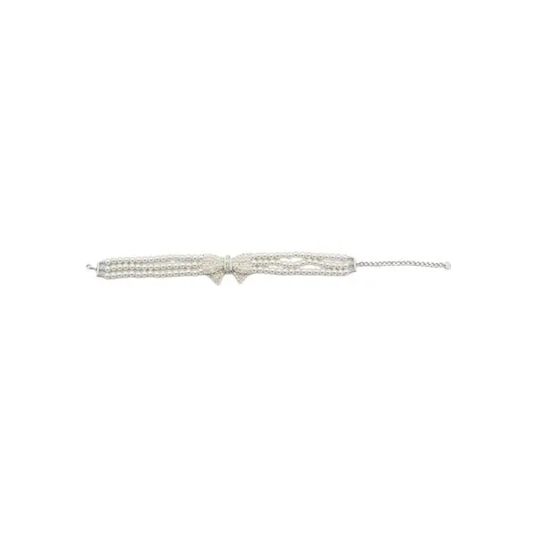 SELF-PORTRAIT Bow And Pearl Detailing Necklace - Cream