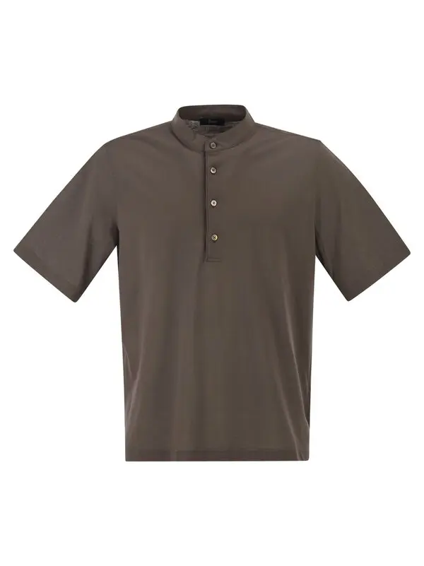 Herno Jersey Polo Shirt With Seraph Collar - Brown
