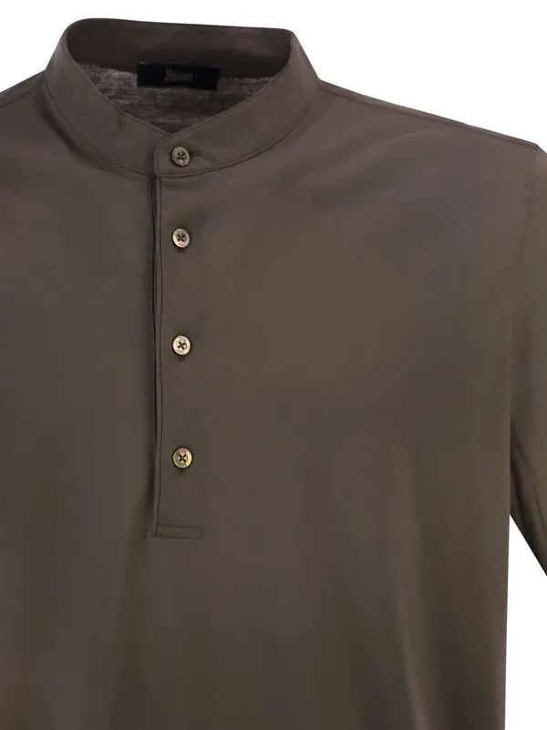 Herno Jersey Polo Shirt With Seraph Collar - Brown