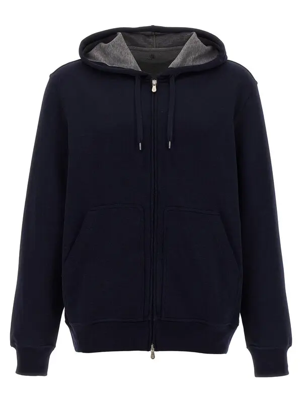 Brunello Cucinelli Full Zip Hoodie With Pockets - Blue