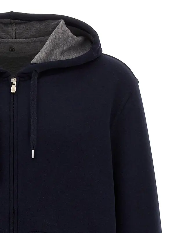 Brunello Cucinelli Full Zip Hoodie With Pockets - Blue