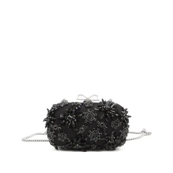 SELF-PORTRAIT Embellished Floral Crystal Clutch Bag - Black