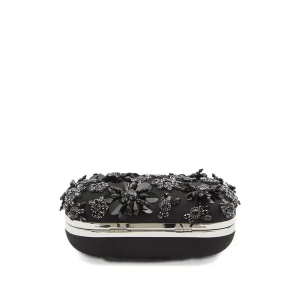 SELF-PORTRAIT Embellished Floral Crystal Clutch Bag - Black