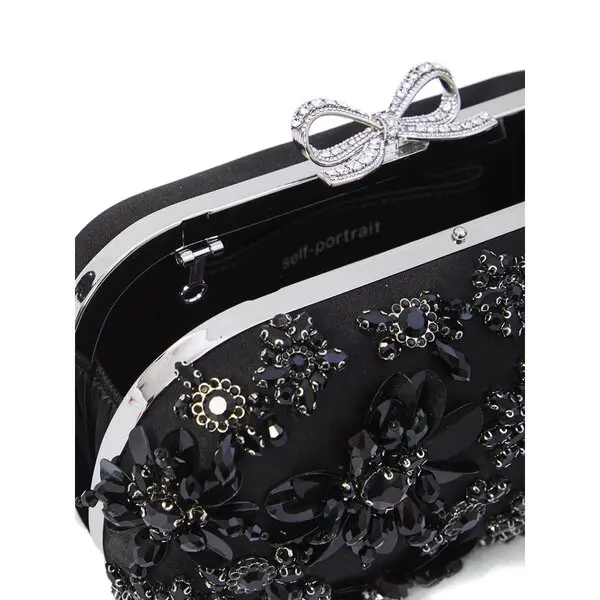 SELF-PORTRAIT Embellished Floral Crystal Clutch Bag - Black