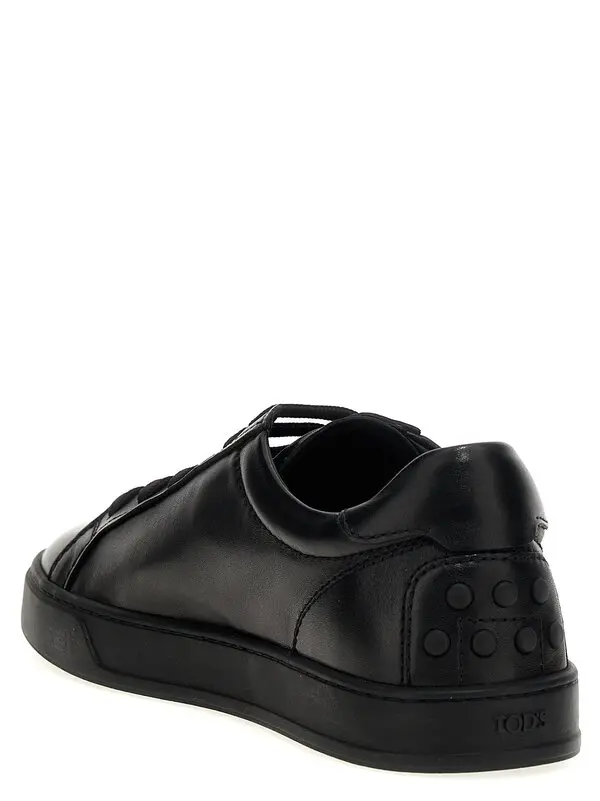 TOD'S Leather Lace-up Sneakers With Gommini Detail - Black