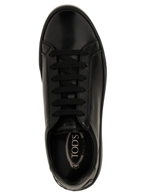 TOD'S Leather Lace-up Sneakers With Gommini Detail - Black