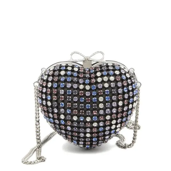 SELF-PORTRAIT Embellished Crystal Heart Clutch - Black