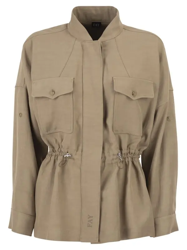 FAY Overshirt In Viscose And Washed Linen