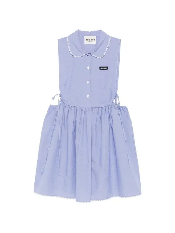 Miu Miu Blue Gingham Cotton Dress With Tie Detail - Multicolor