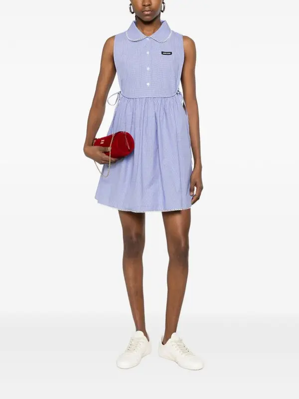 Miu Miu Blue Gingham Cotton Dress With Tie Detail - Multicolor