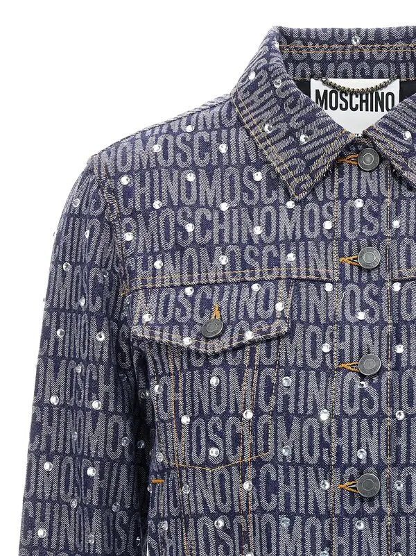 Moschino Embellished Logo Denim Jacket - Blue