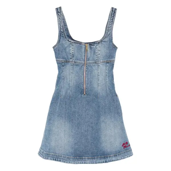 SELF-PORTRAIT Sleeveless Square Neck Zip-front Denim Dress - Blue