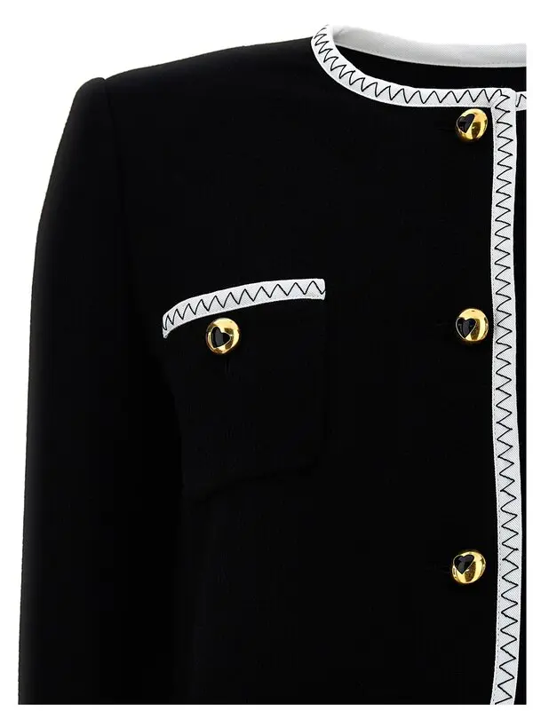 Moschino Crepe Short Jacket With Contrasting Grosgrain Trims