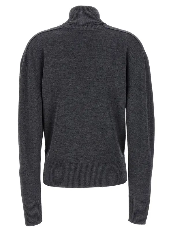 Burberry High Neck Ribbed Wool Sweater - Gray
