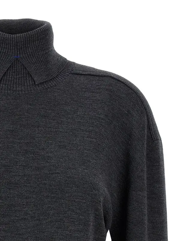 Burberry High Neck Ribbed Wool Sweater - Gray