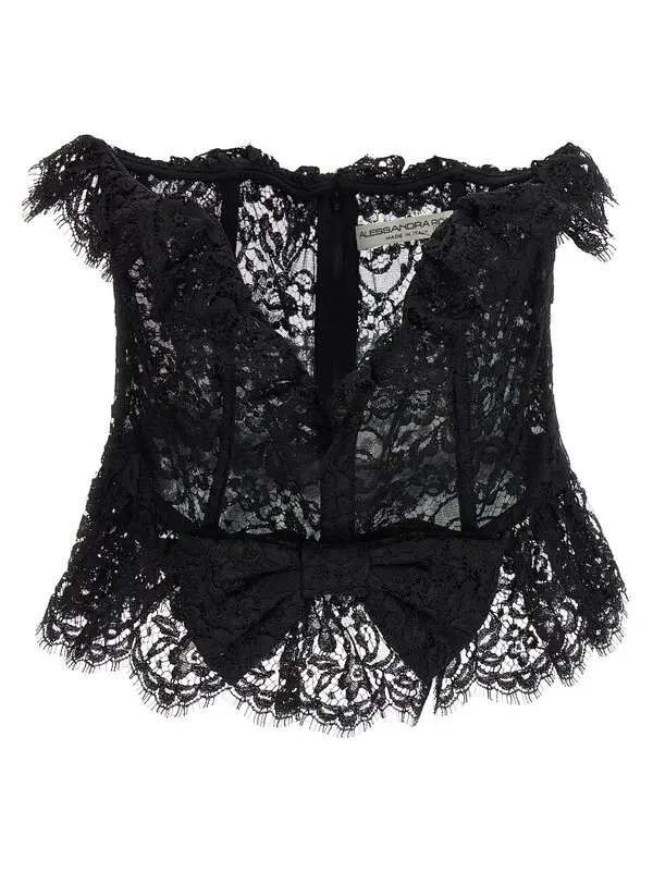 Alessandra Rich Lace Bustier Top With Bow Detail